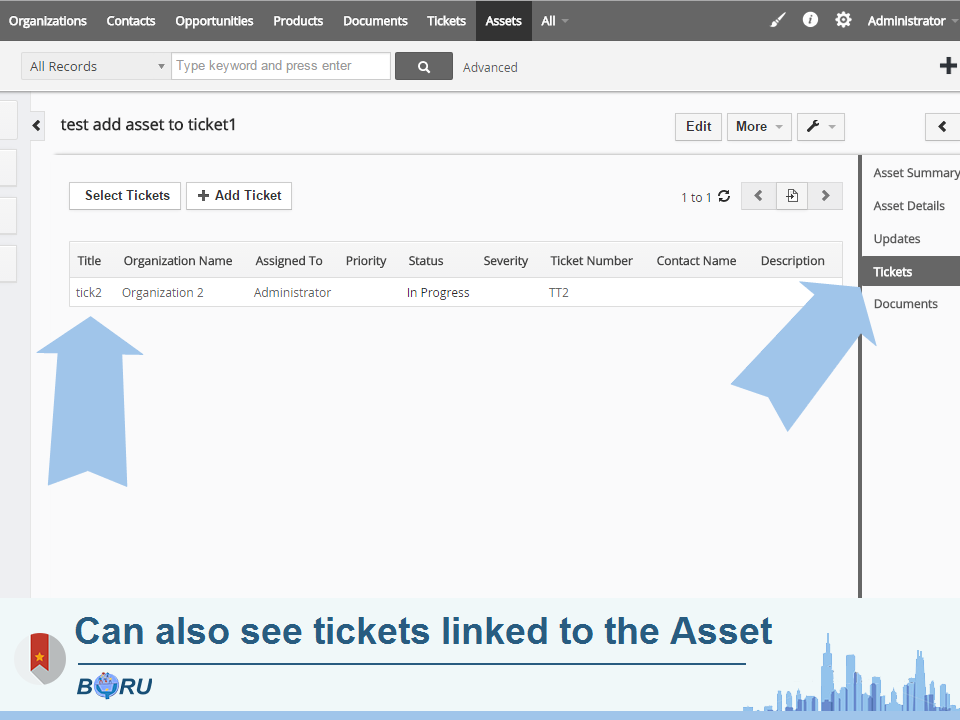 Click to Add an Asset to a Ticket in Vtiger - Boru Apps