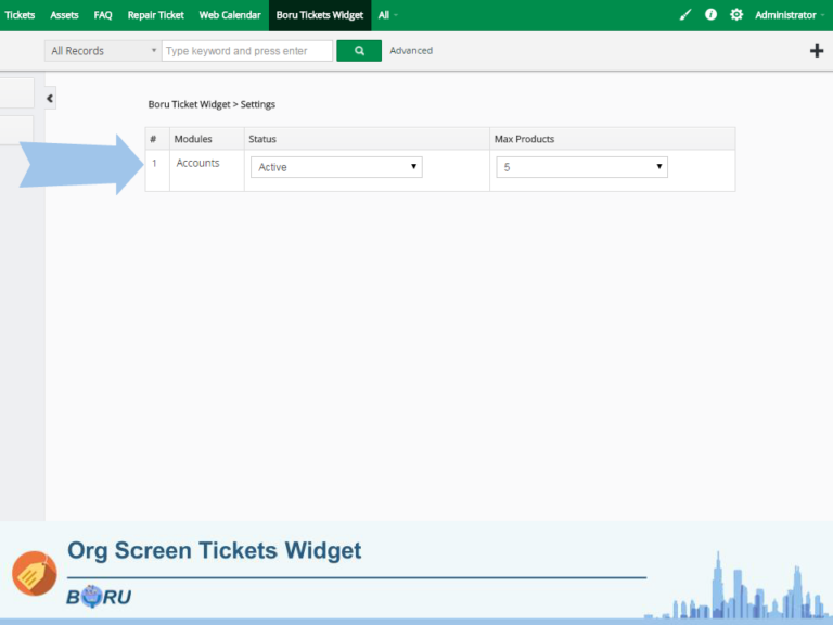 Vtiger Org Screen Tickets Widget - Boru Apps